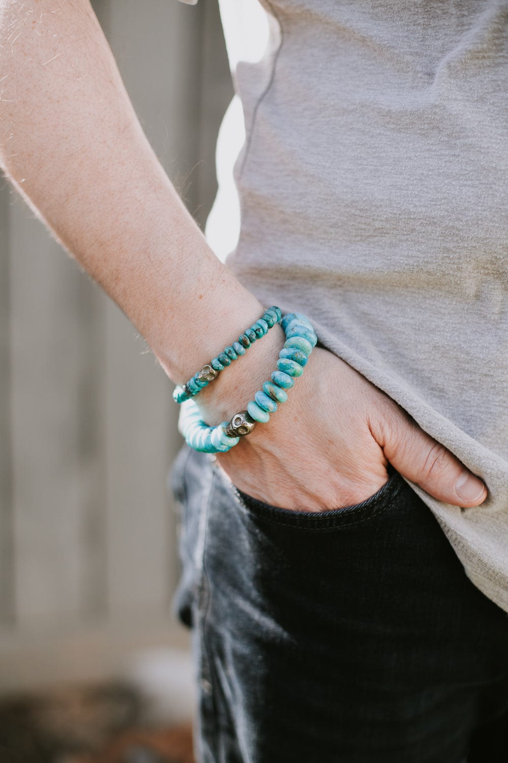 True Turquoise Bracelet with Pyrite Skull Bracelet - DharmaShop