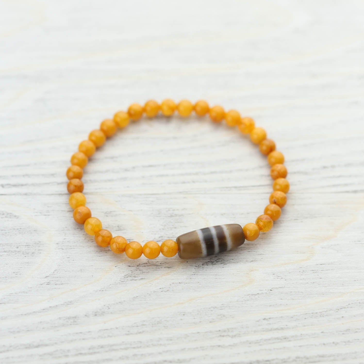 Baltic Amber Striped Dzi Bracelet Bracelet - DharmaShop