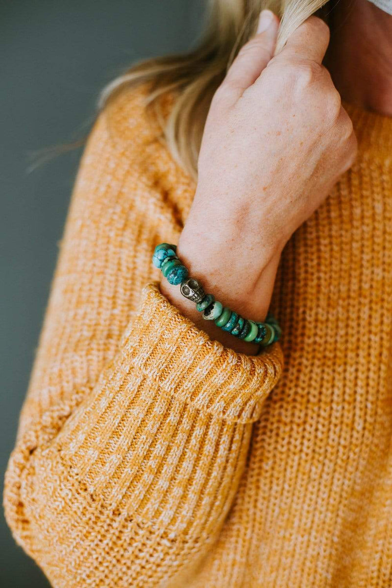 True Turquoise Bracelet with Pyrite Skull Bracelet - DharmaShop
