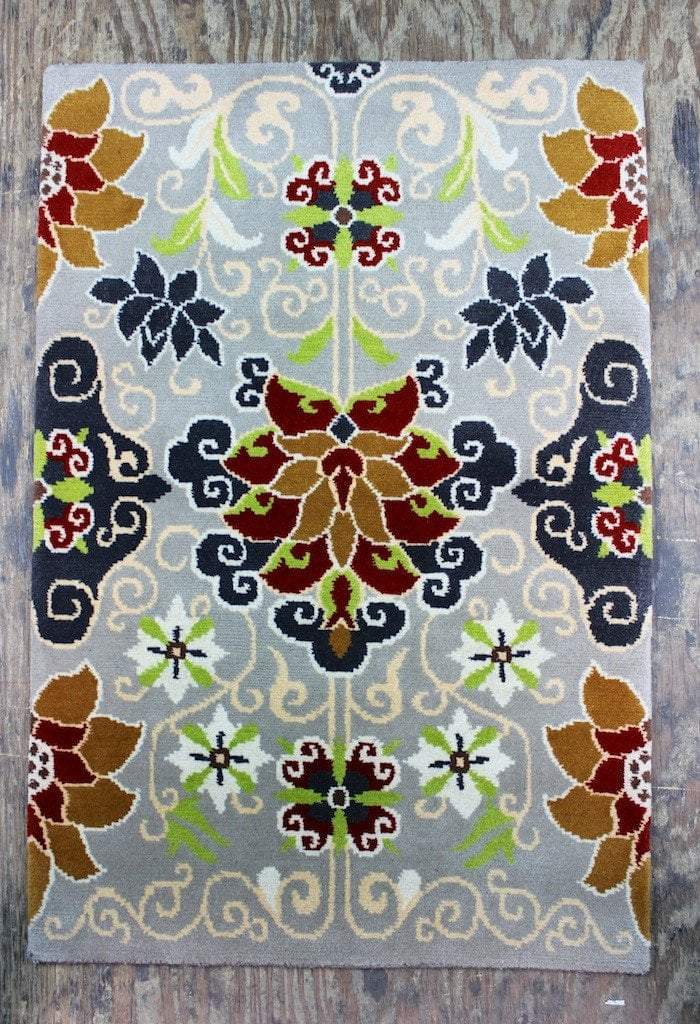 Grey Vines and Flowers Tibetan carpet - DharmaShop