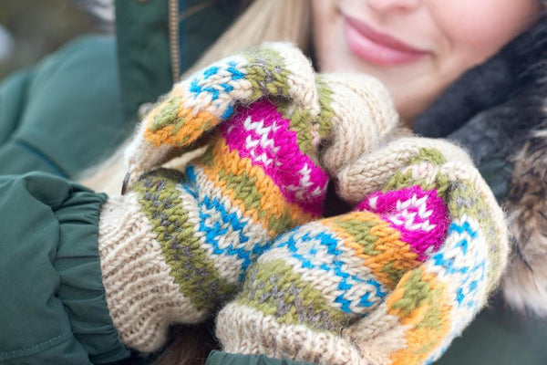 Tan/Multi Wool Convertible Mittens - DharmaShop