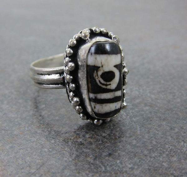 Silver Plated Bone Dzi Rings from Nepal - DharmaShop