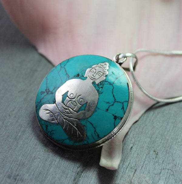 Hand Carved Turquoise Buddha Pendant - DharmaShop