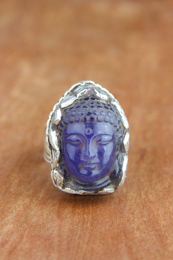 Solid Silver Amethyst Adjustable Buddha Rings - DharmaShop