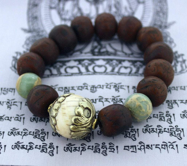 Mens Naga Shell Wrist Mala With Aqua Terra - DharmaShop