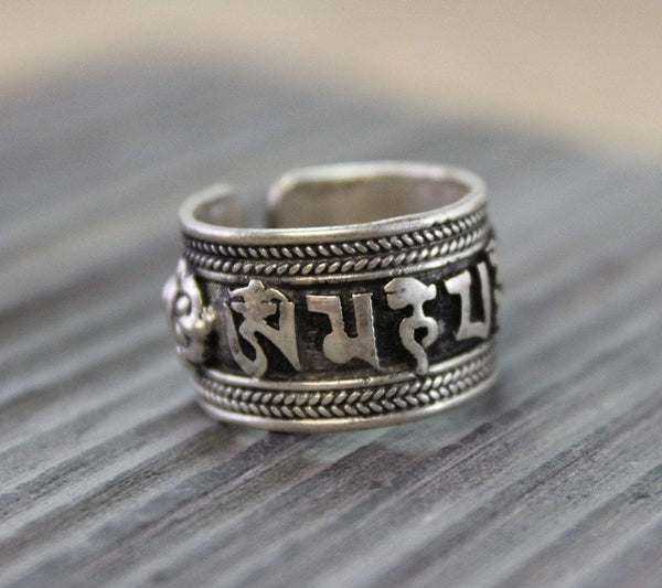 Tibetan Silver Om Mani Ring - DharmaShop