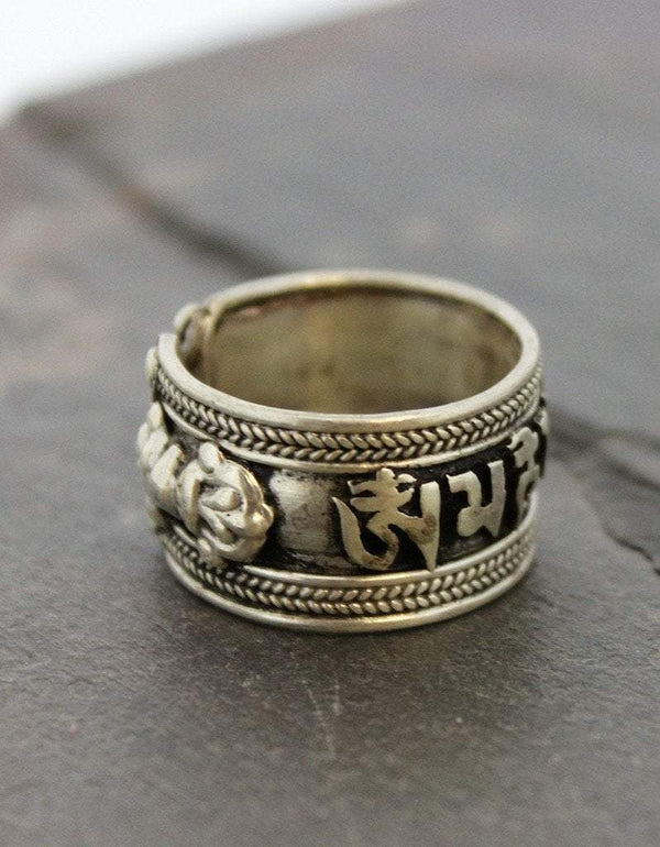 Tibetan Silver Om Mani Ring - DharmaShop