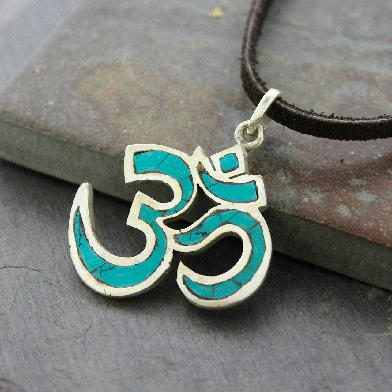 Brass Om Turquoise Pendant - DharmaShop
