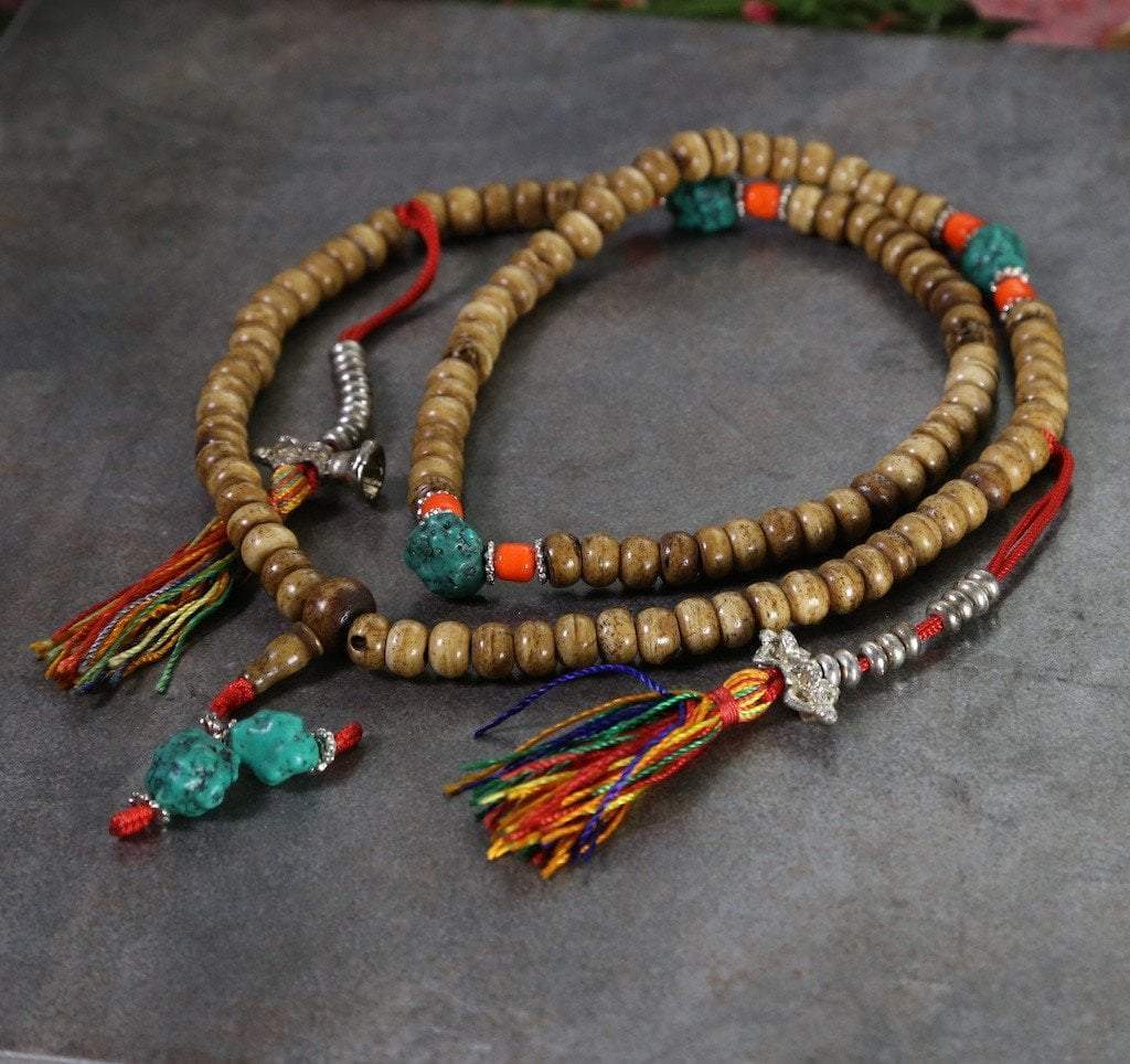 Bone Mala with Turquoise and Coral Accents - DharmaShop