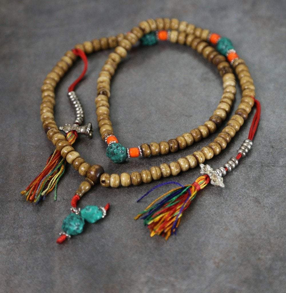 Bone Mala with Turquoise and Coral Accents - DharmaShop