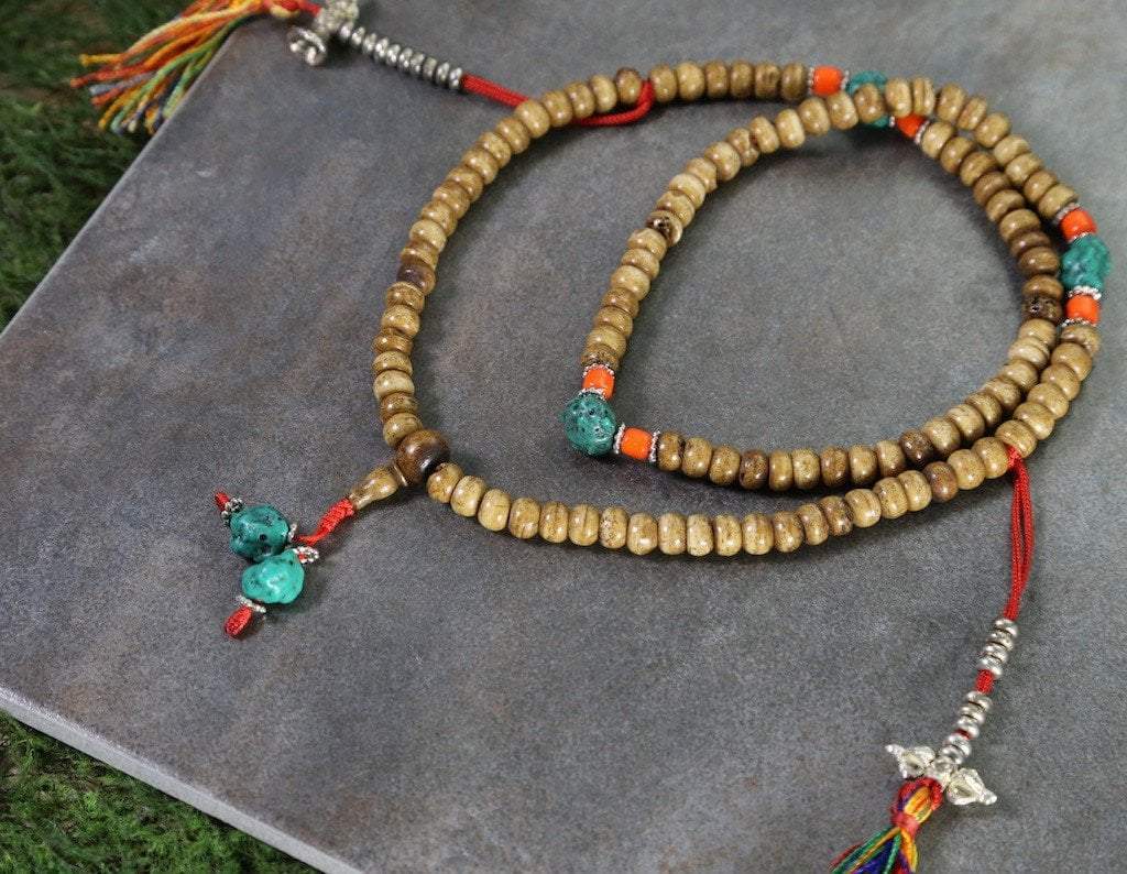 Bone Mala with Turquoise and Coral Accents - DharmaShop