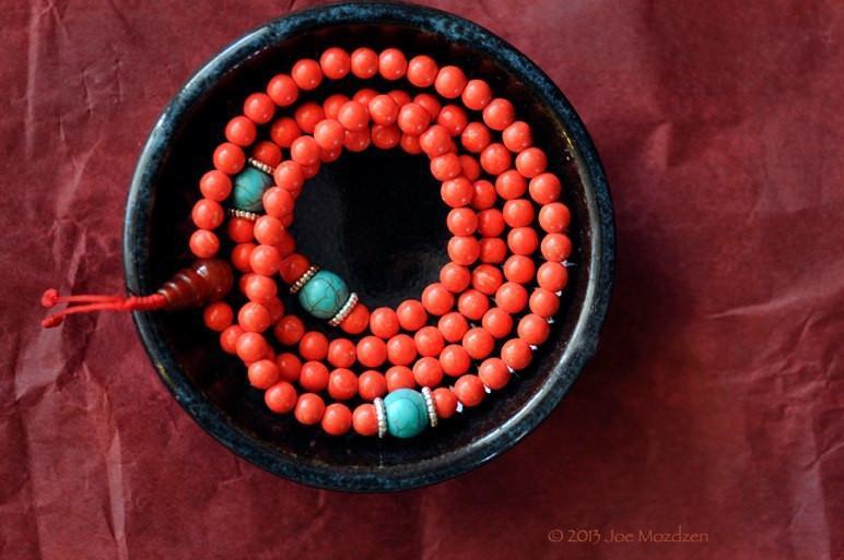 Coral Colored Mala with Spacers - DharmaShop