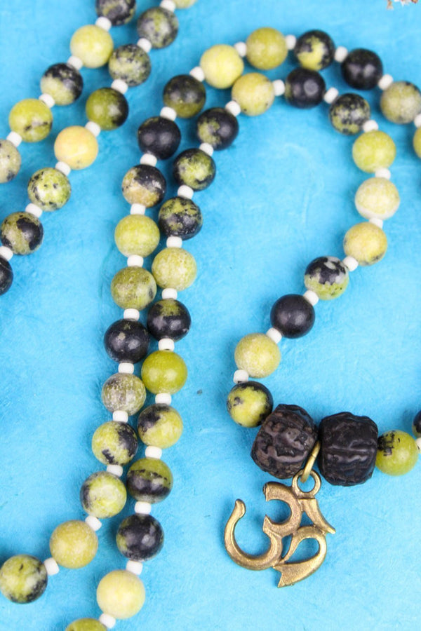 Green Turquoise Bone Feather Mala - DharmaShop