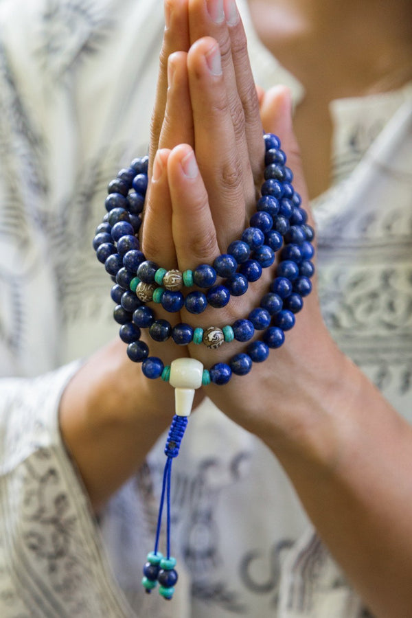Powerful Lapis Stone and Mantra Bead Mala - DharmaShop