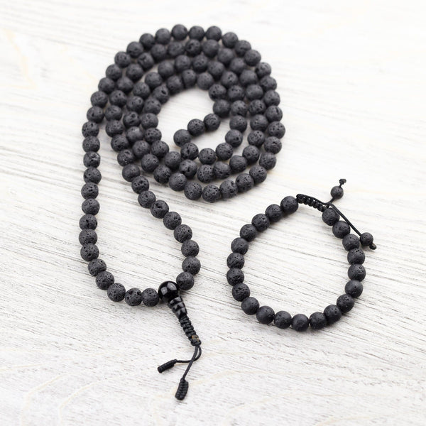 Stabilizing Lava Rock Mala & Bracelet Set - DharmaShop