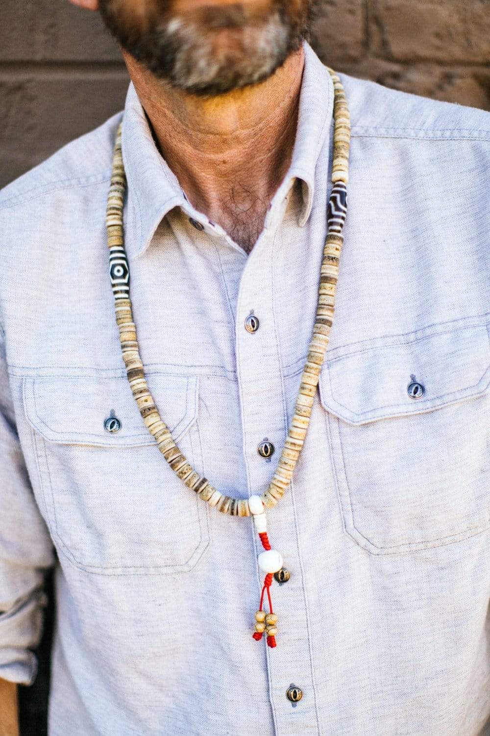 Tibetan Dzi and Bone Mala - DharmaShop