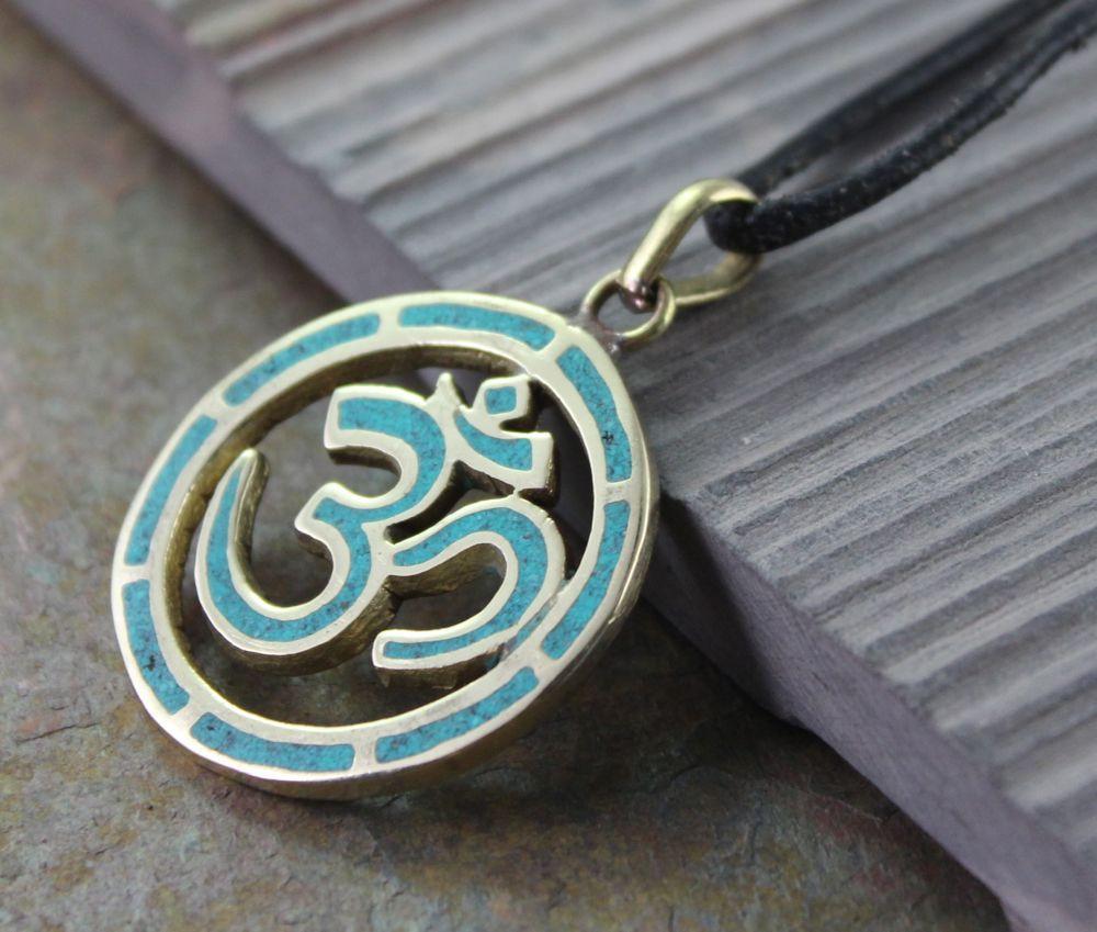 Brass Turquoise OM Pendant - DharmaShop