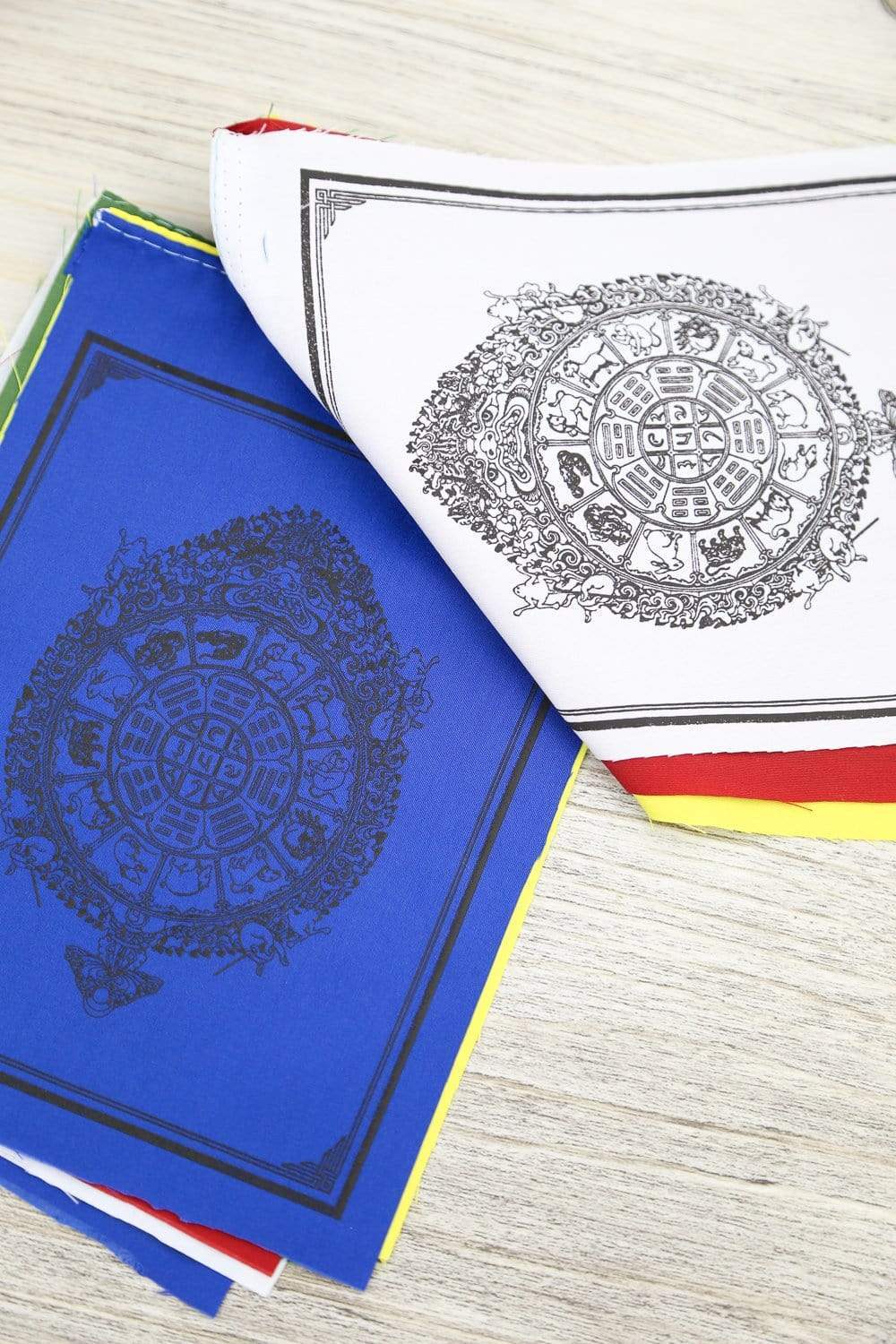 Wheel of Life Tibetan Astrology Prayer Flags - DharmaShop