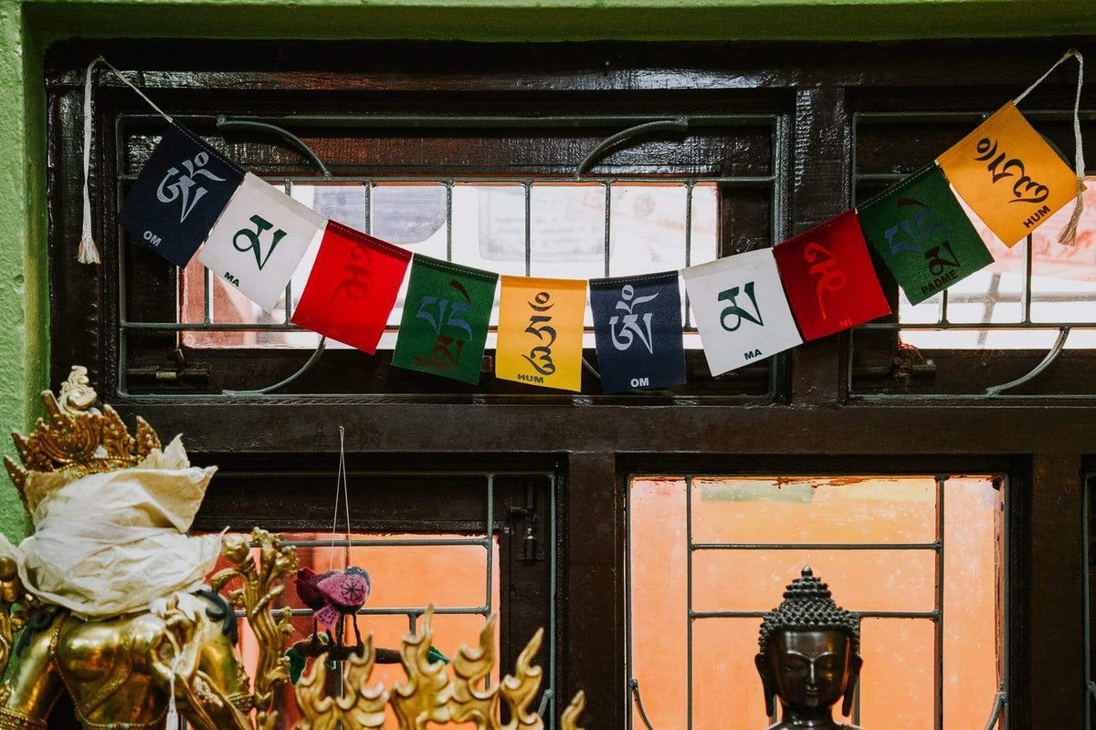Velvet Om Mani Padme Hum Prayer Flags - DharmaShop