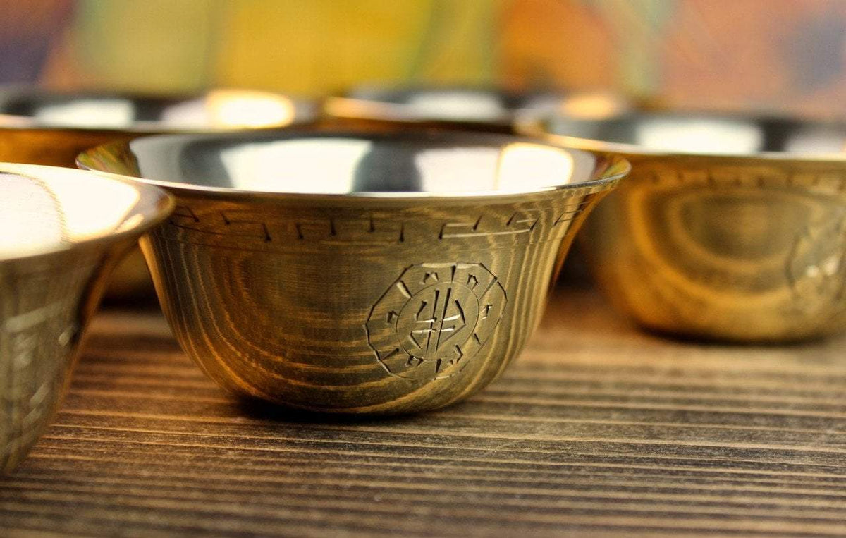 Large Brass Carved Offering Bowls - DharmaShop