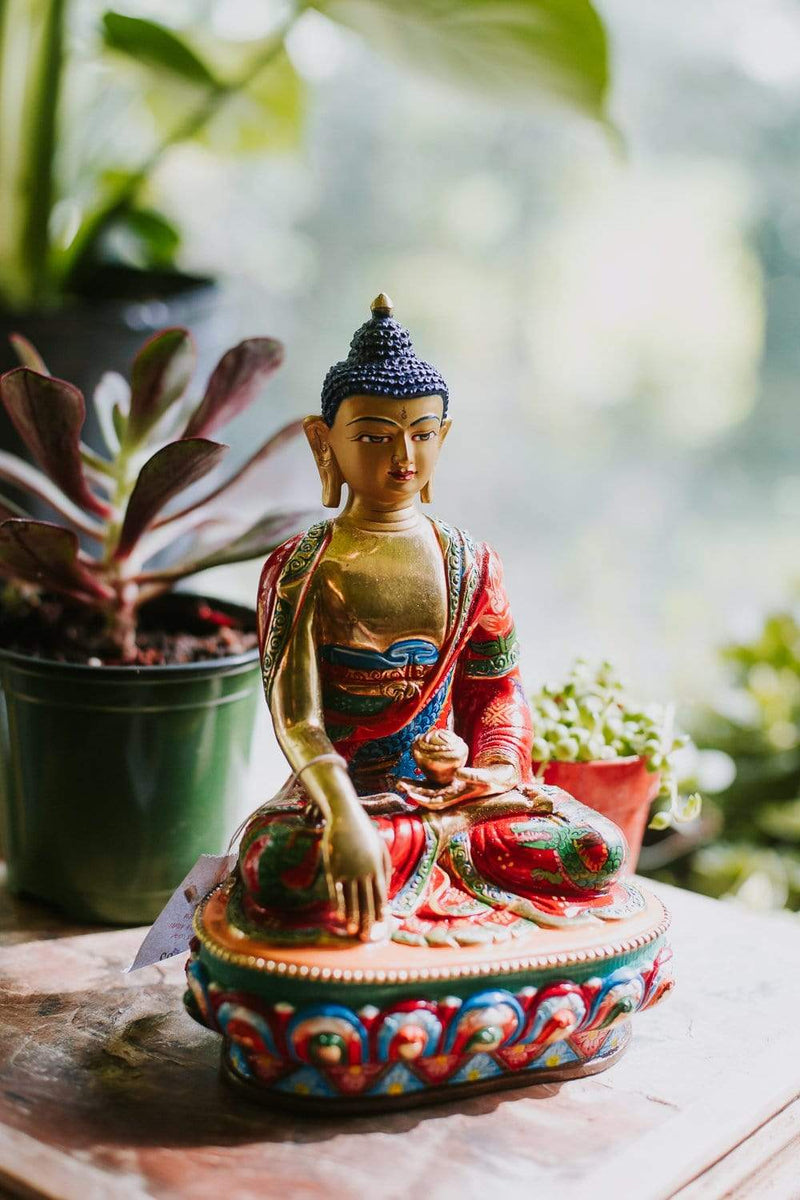 Painted Shakyamuni Statue with Dragons - DharmaShop