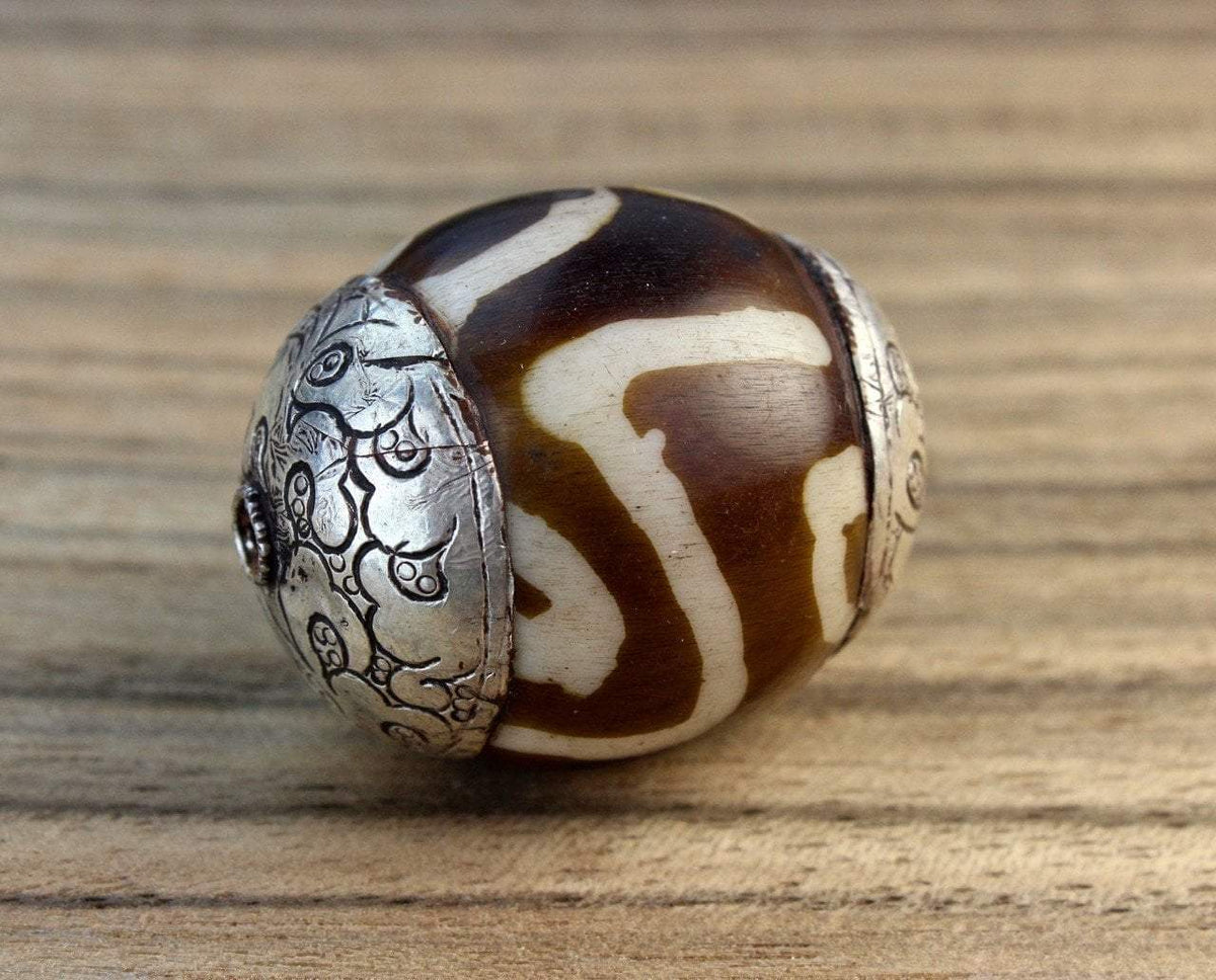 New Silver Capped Dzi Bead - DharmaShop