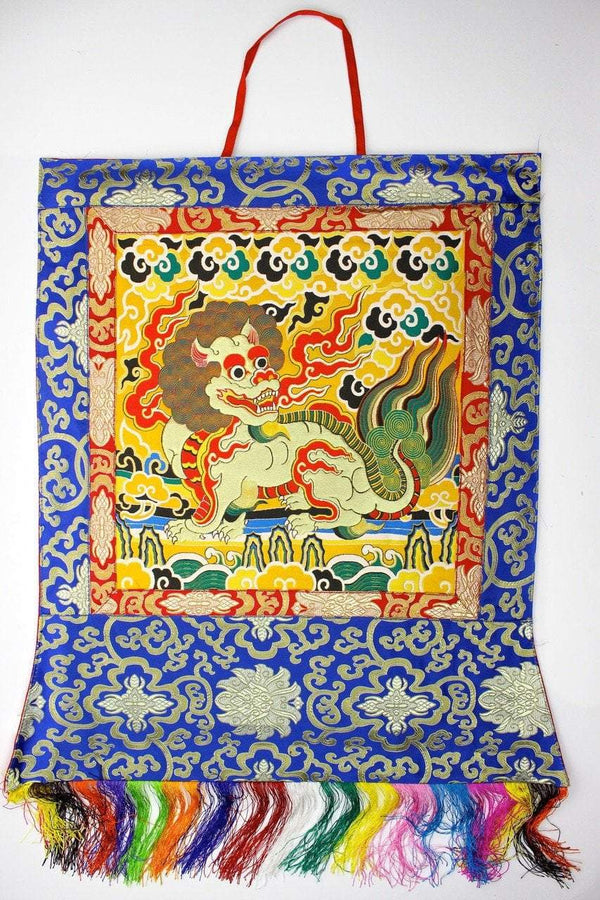 Fancy Snow Lion Brocade Wall Hanging - DharmaShop