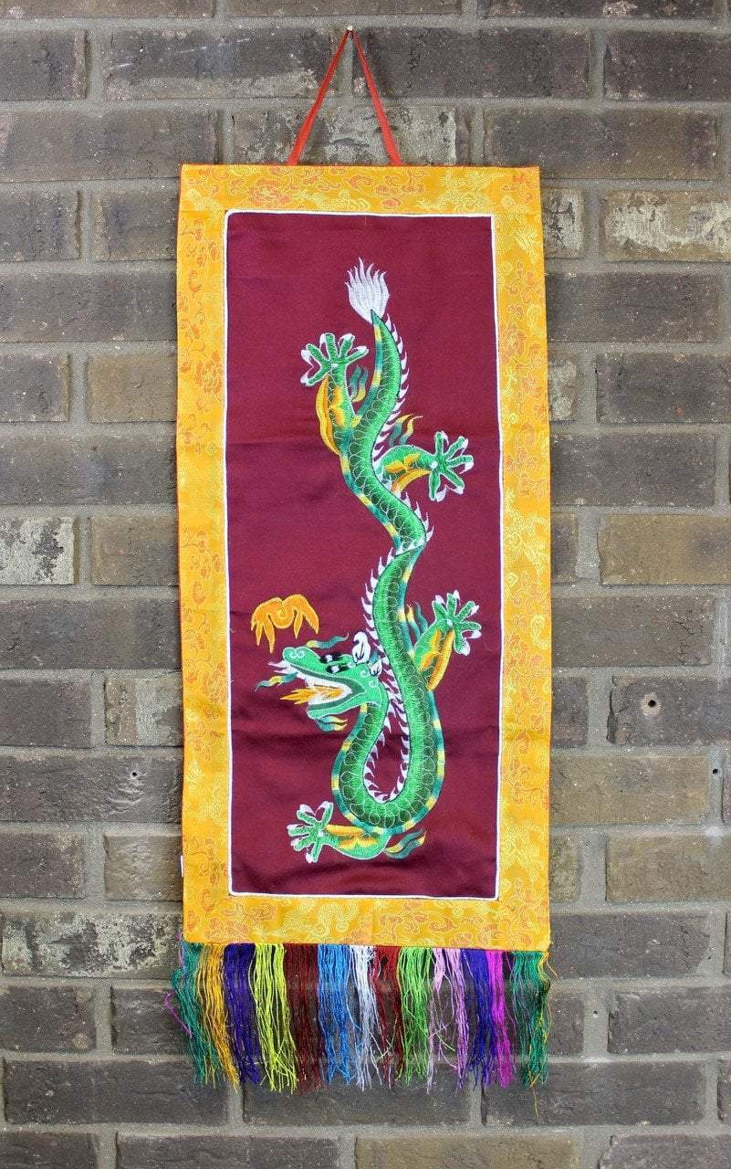 Maroon Dragon Embroidery Wall Hanging - DharmaShop