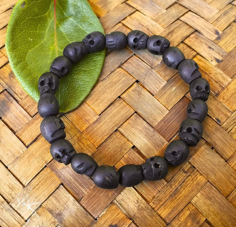 Black Wooden Hand Carved Skull Mala - DharmaShop