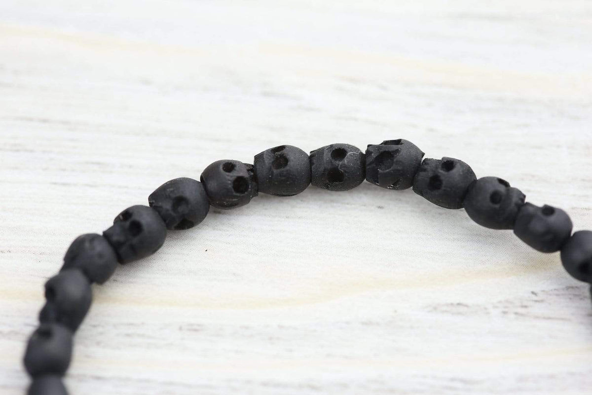 Tiny Black Wooden Skull Wrist Mala Bracelet - DharmaShop